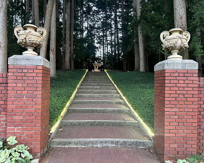 These grand steps, flanked by decorative urns, lead upward with such dramatic flair they practically deserve their own orchestral soundtrack.