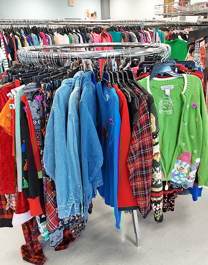 The holiday sweater motherlode! That festive snowman pullover might have been someone's "ugly sweater party" winner before becoming your ironic fashion statement.