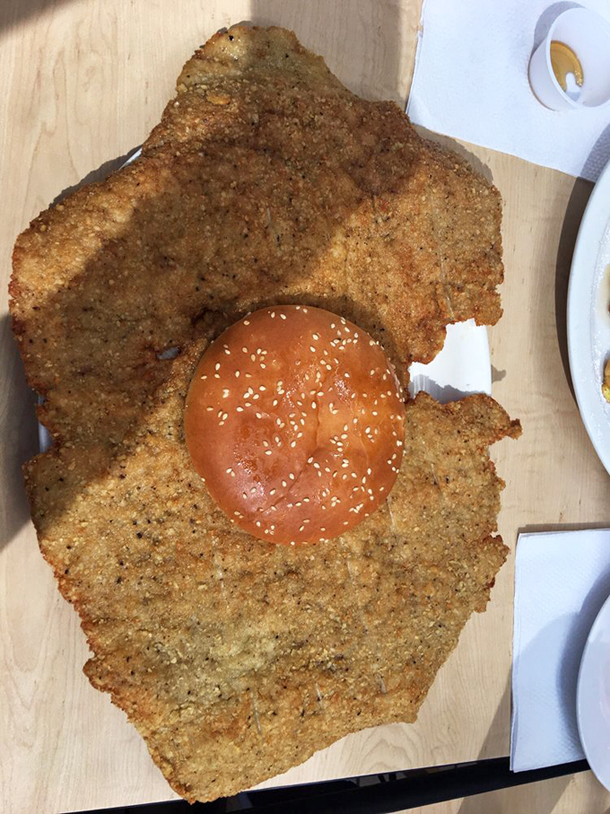 The tenderloin that ate Indiana! This breaded beauty extends so far beyond its bun, you'll need GPS coordinates to find the edges.