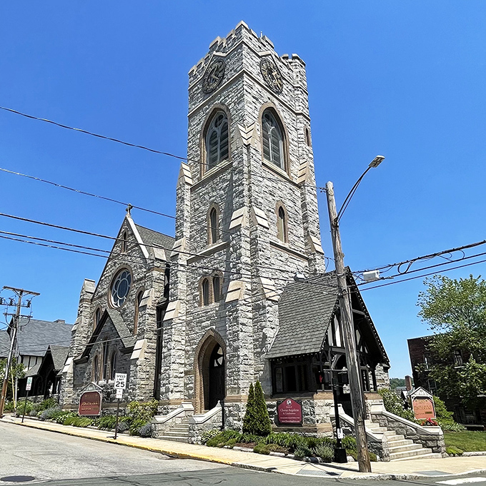 Trinity Episcopal Church stands as a stone testament to craftsmanship from an era when buildings were meant to outlast their mortgages.