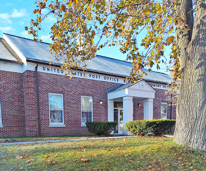 Even the post office looks like it belongs on a Norman Rockwell canvas. Fall foliage provides the perfect frame for this brick beauty.