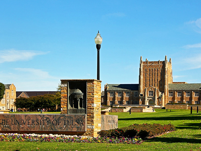 The University of Tulsa's collegiate Gothic architecture creates an academic oasis that feels more East Coast than Oklahoma.