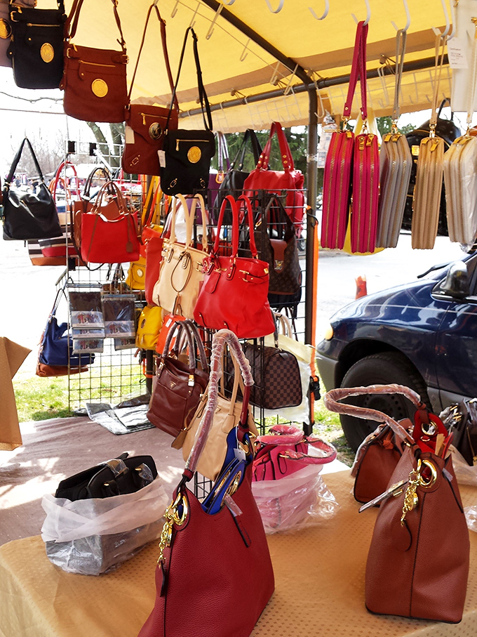 Handbag heaven for the accessory obsessed. Like a leather rainbow, these purses dangle with promise of completing countless outfits.