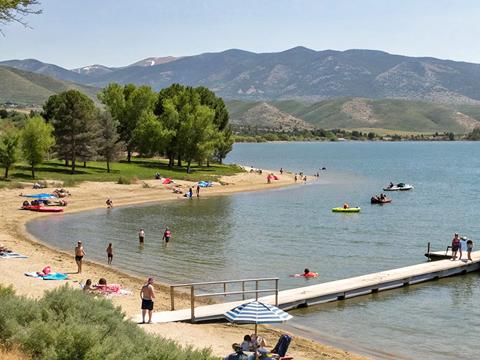 Beach days, mountain style. Hyrum Reservoir's sandy shores prove you don't need an ocean to have a perfect summer afternoon.
