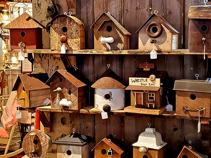 Not just birdhouses &ndash; tiny architectural masterpieces waiting to become avian dream homes. That "Whistle Stop" one has serious curb appeal!