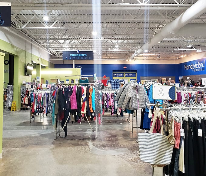 The children's section: where parents can find barely-worn clothes for kids who grow faster than summer weeds in New Hampshire.