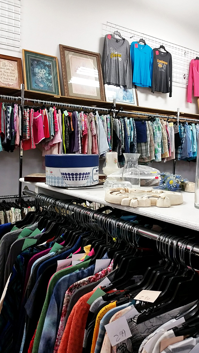 Not just clothes&mdash;stories! Each rack holds garments waiting for their second act, with vintage patterns mingling alongside contemporary styles.