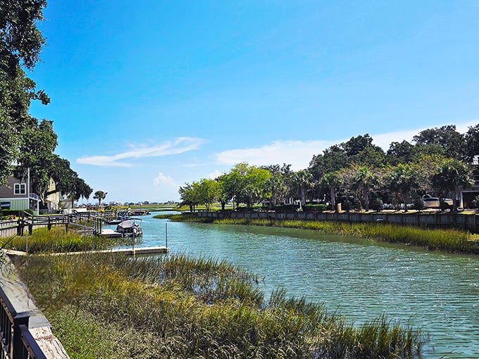 This peaceful creek view showcases the pristine salt marsh ecosystem that makes Murrells Inlet so special.