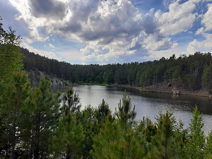 Tranquil waters mirror pine-covered hills, offering a peaceful retreat just minutes from downtown's hustle and bustle.