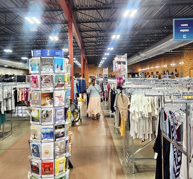 The wide, well-lit aisles invite exploration, where shoppers become archaeologists of recent history, unearthing artifacts of American consumer culture.