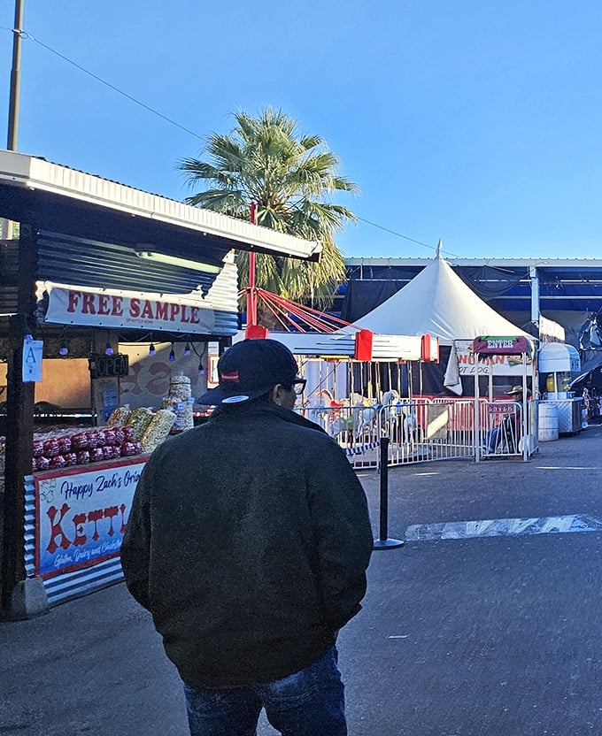 The "Free Sample" sign works its timeless magic. Like moths to flame, shoppers can't resist the promise of trying before buying.