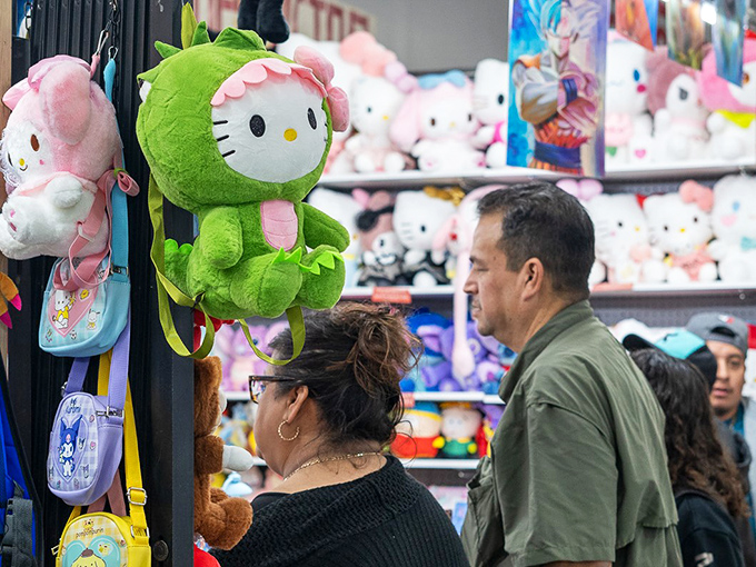 Shoppers browse plush characters that bridge generations &ndash; because who doesn't need a Hello Kitty dressed as a strawberry in their life?
