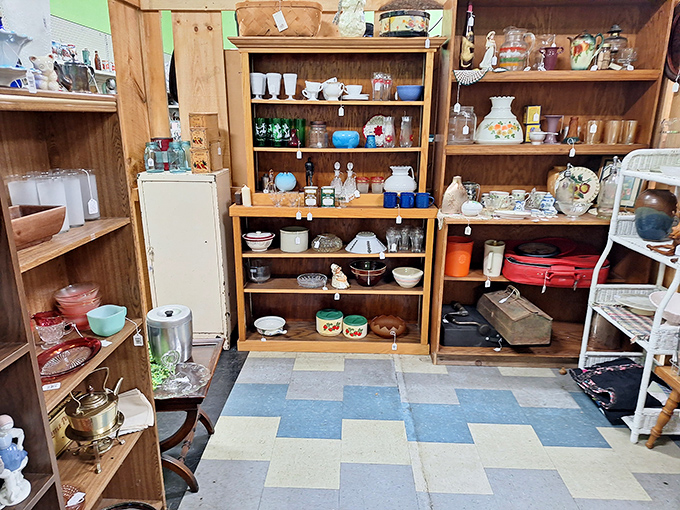 Milk glass heaven! These hobnail treasures once graced grandma's curio cabinet. Now they're waiting to become someone else's heirlooms.