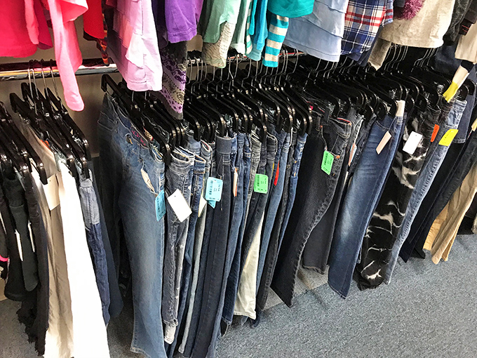 Jean therapy at its finest! Rows of denim in every wash and size imaginable await their second chance at making someone look fabulous.