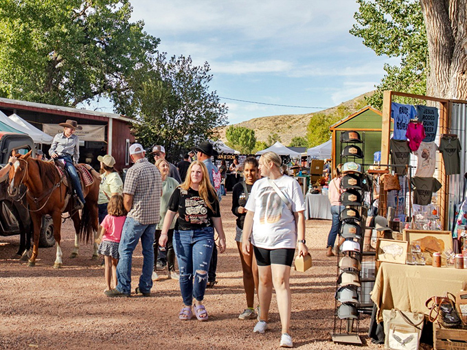 Where shopping becomes a community event. Nothing says "authentic Wyoming" like browsing treasures while a horse casually hangs out nearby.