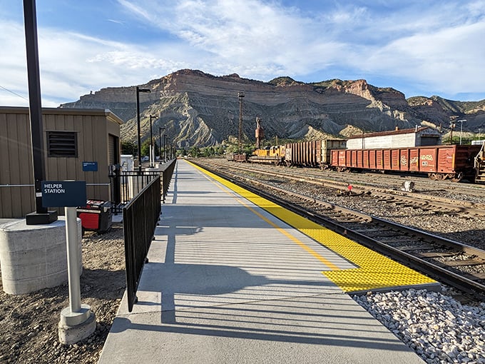 All aboard for affordability! Helper Station stands ready for passengers, a reminder of the town's railroad roots and continuing connection.