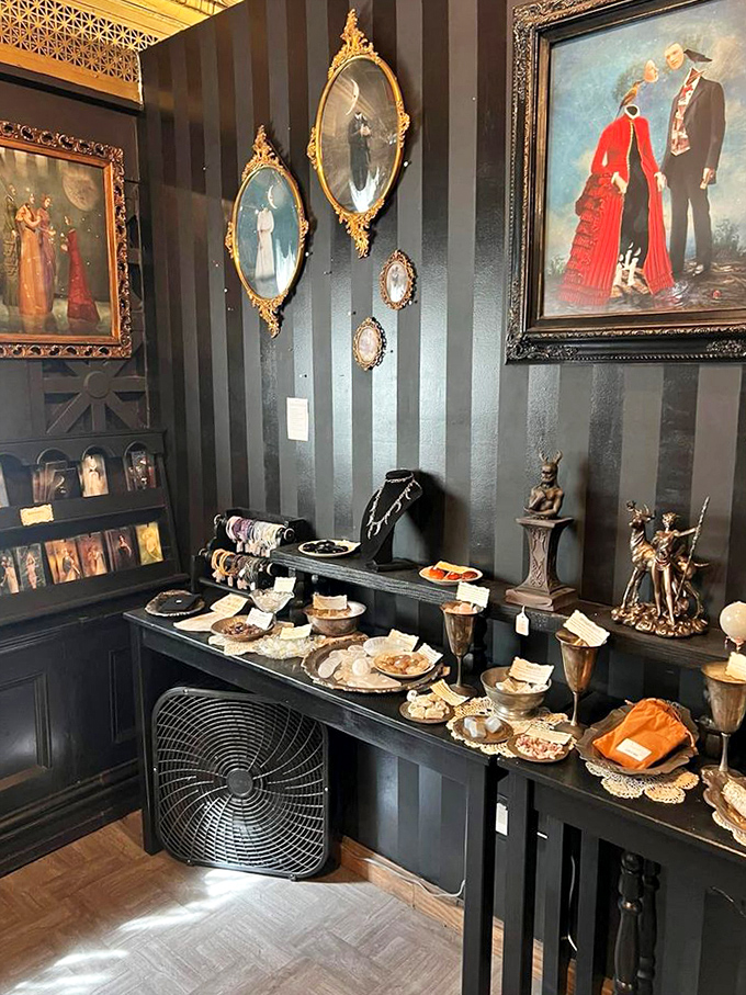 Victorian curiosities and vintage treasures create a cabinet of wonders that feels like stepping into a literary Wes Anderson film.