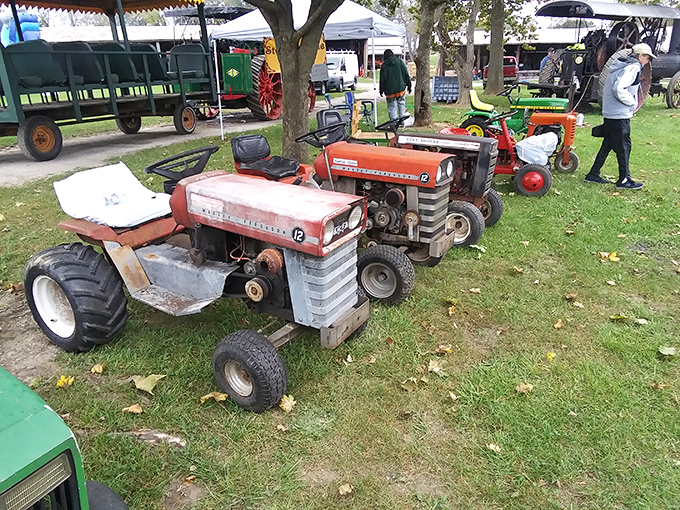 The lawn tractor lineup looks like a family reunion of mechanical relatives, each with its own personality and stories to tell.