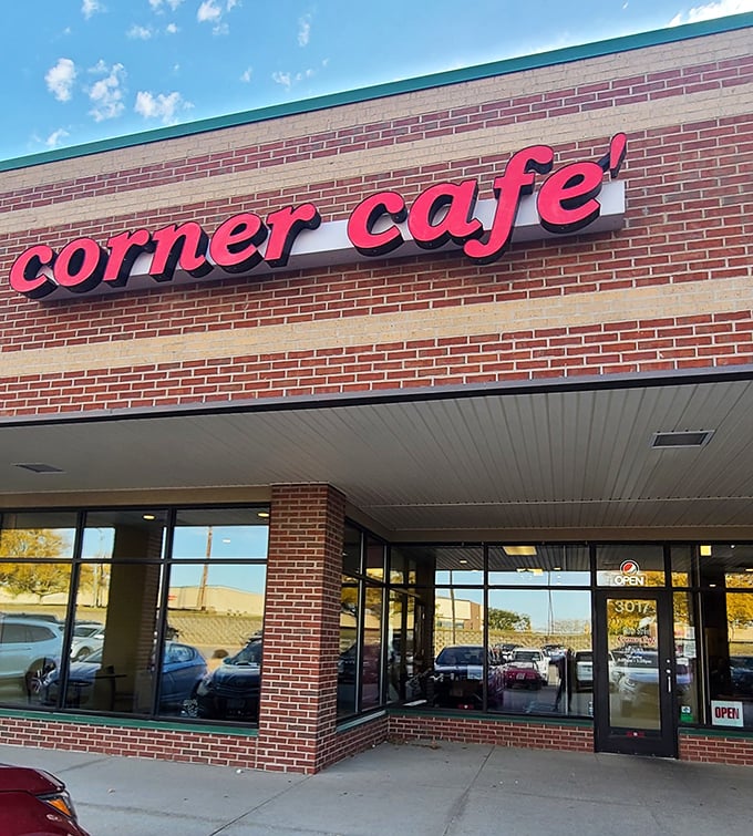 Corner Cafe's bold red lettering announces itself with the confidence of a place that knows exactly how to scramble your eggs.