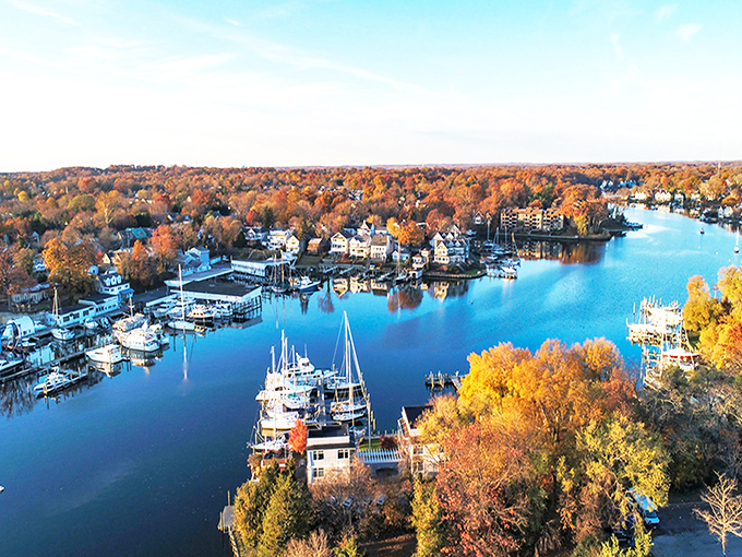Autumn paints Chesapeake City in a riot of reds and golds, while boats rest peacefully in waters so blue they could make the Caribbean jealous.