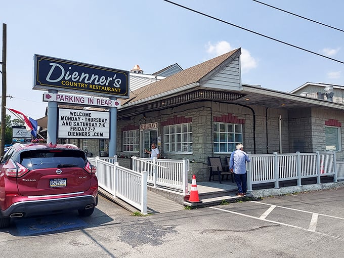 Dienner's Country Restaurant has been feeding travelers along this highway for years, and that welcome sign never gets old.