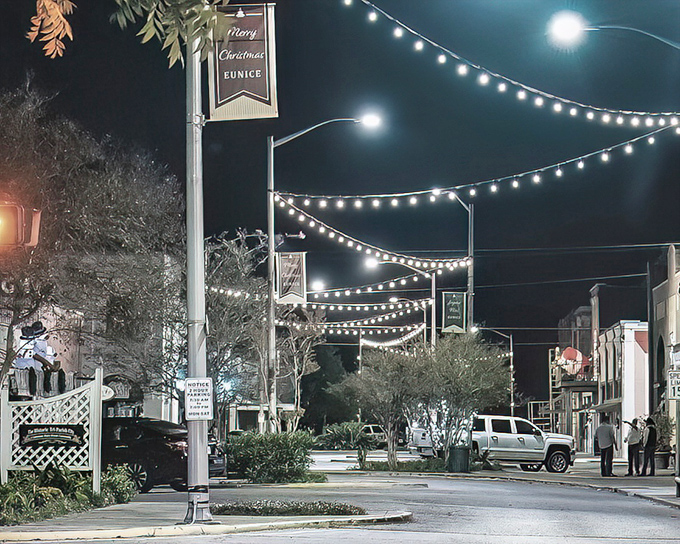 Eunice after dark transforms into a twinkling wonderland – proof that sometimes the best light shows don't require a smartphone app.