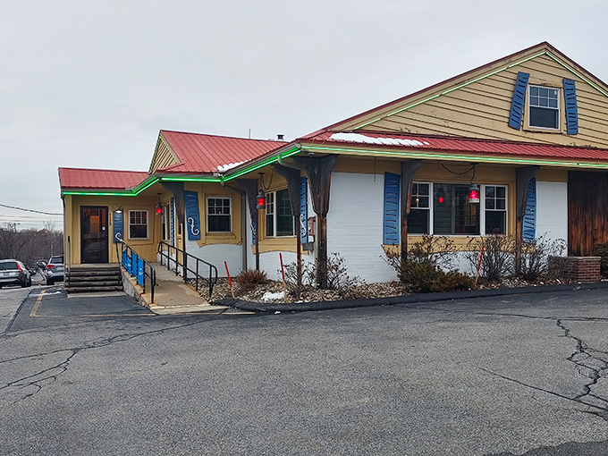 Joe Fish's stone-and-shingle exterior houses seafood treasures. The colorful fish artwork hints at the ocean bounty inside.