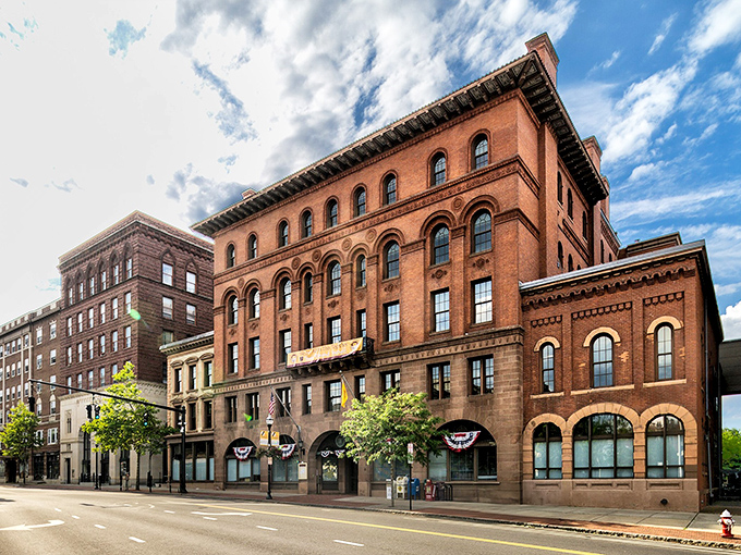 New Britain's impressive downtown architecture stands as a testament to the city's industrial heritage, now serving as the backdrop for car-free urban living.