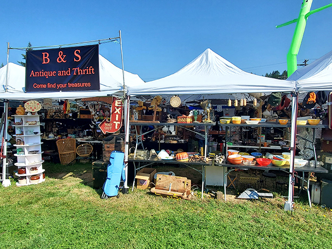 "Come find your treasures" isn't just a sign&mdash;it's a promise at Packwood's outdoor market where antiques await discovery.