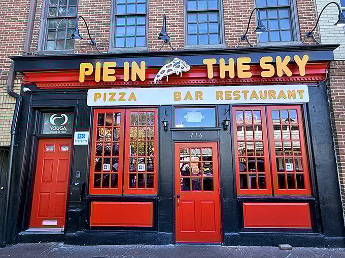 Those red doors aren't just for show&mdash;they're portals to pizza nirvana. Pie in the Sky's vibrant facade matches its bold flavors.