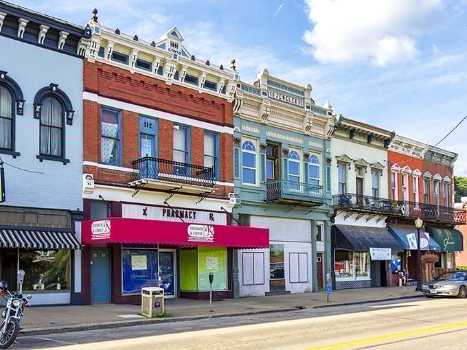 Pomeroy's colorful storefronts climb the hillside like a rainbow staircase leading to small-town treasure hunting adventures.