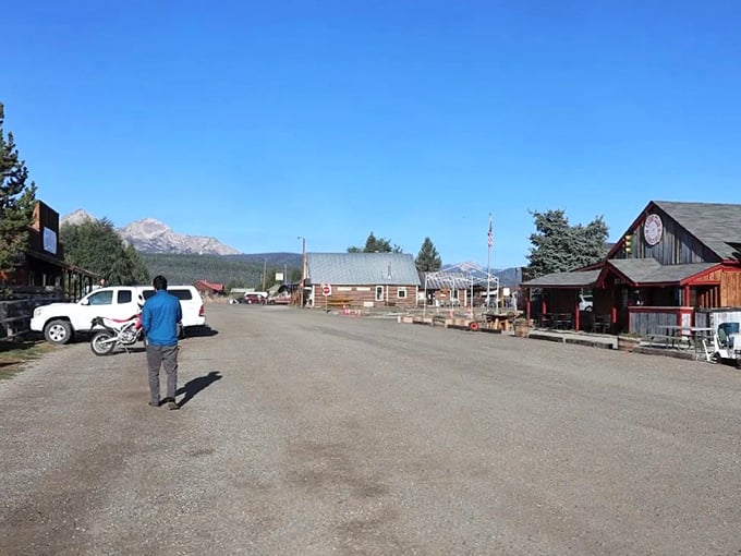 Stanley's main street is basically a two-lane highway to heaven, population: lucky you.