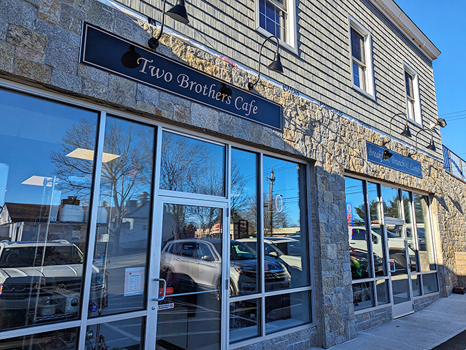 Two Brothers Cafe's stone facade gives breakfast the elegant setting it deserves. Like dining in a modern castle, but with better coffee.