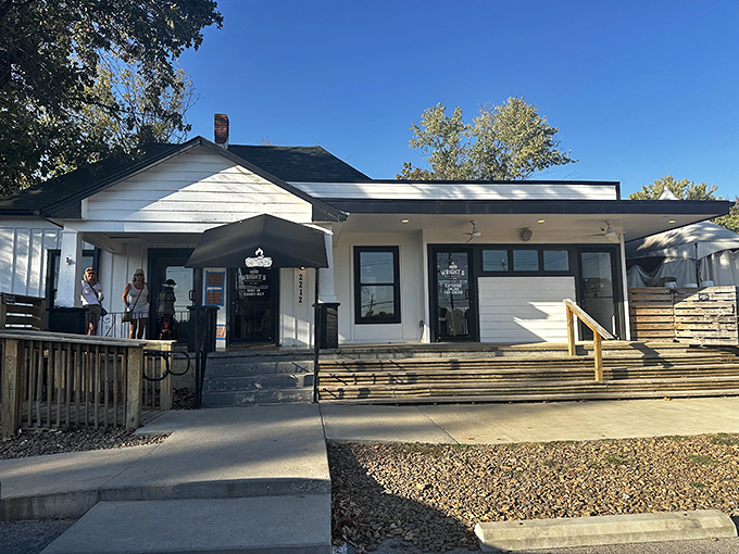 Home sweet BBQ home! Wright's Barbecue's white house exterior might look like Grandma's place, but inside it's a smoke-filled paradise of meaty delights.