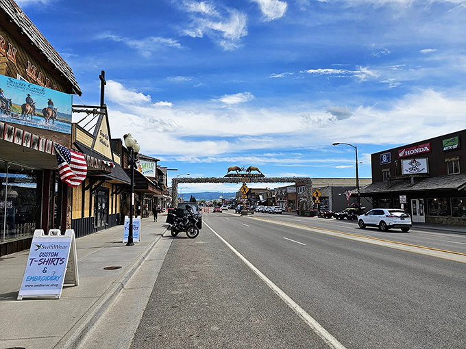 The world's largest elkhorn arch welcomes visitors to Afton, where "rush hour" means three cars at the four-way stop.