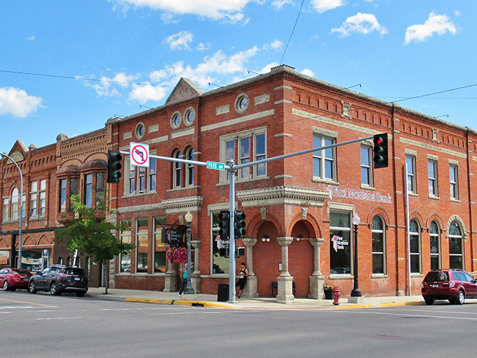 Historic brick buildings line Anaconda's affordable downtown, where copper mining history meets modern-day value for fixed-income residents.