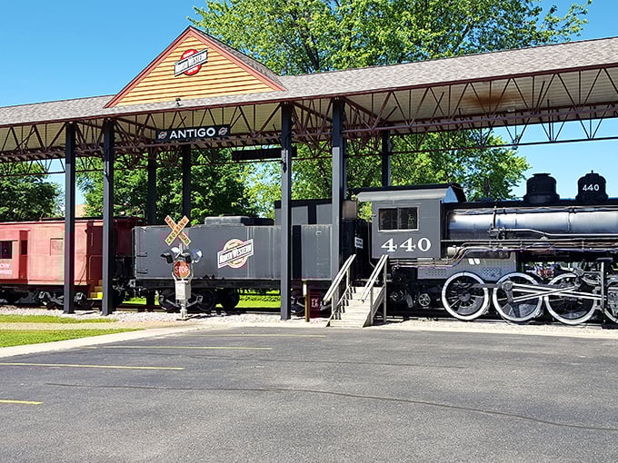 Antigo's historic train depot reminds visitors of its railroad past, now serving as an affordable attraction in this budget-friendly town.