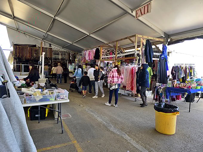 Shopper's paradise! Austin Country Flea Market's covered walkways create a comfortable browsing experience while you hunt for that perfect bargain.