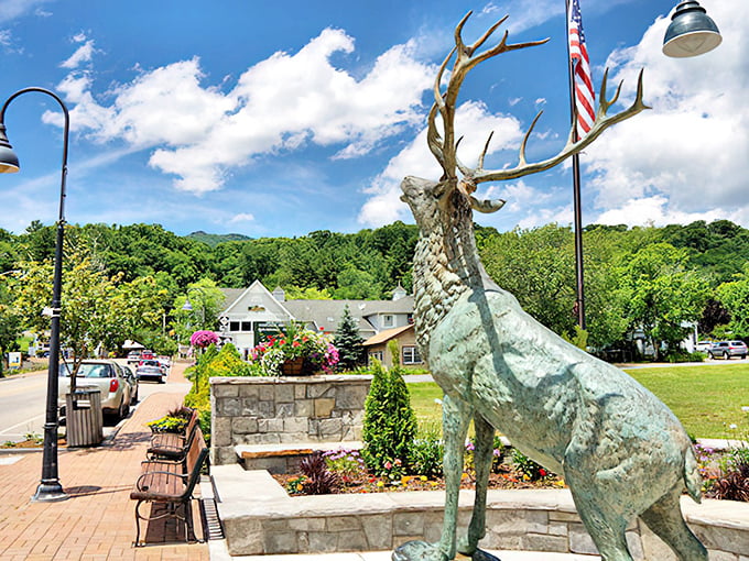 The famous elk statue stands guard in Banner Elk, a perfect meeting spot for locals and visitors alike.