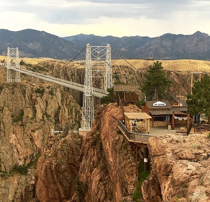 The Royal Gorge Bridge spans an impressive chasm, where visitors can experience vertigo and ice cream with equal enthusiasm.