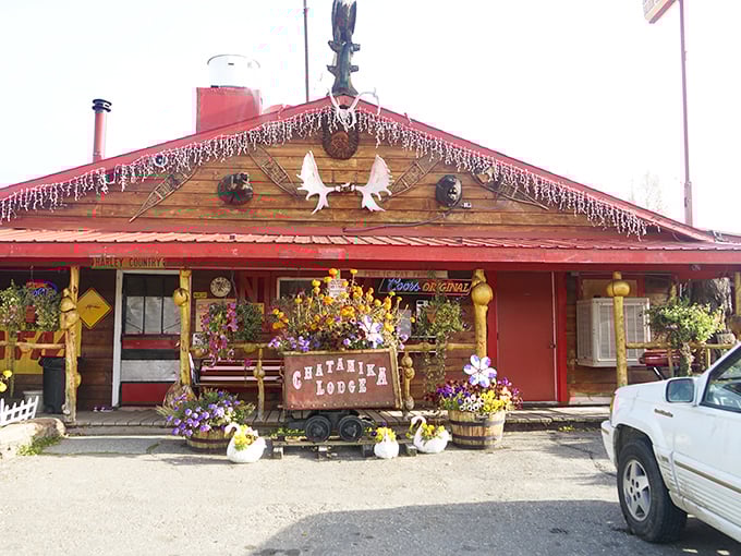 This roadside lodge decorated with totems and character promises authentic frontier hospitality with every hearty meal served.
