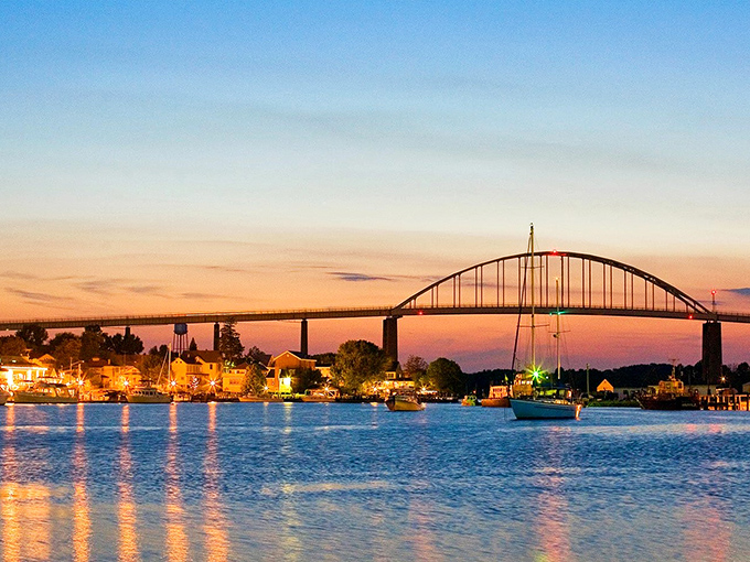 The bridge at sunset transforms Chesapeake City into a postcard moment &ndash; proof that sometimes the most magical light show doesn't require tickets.