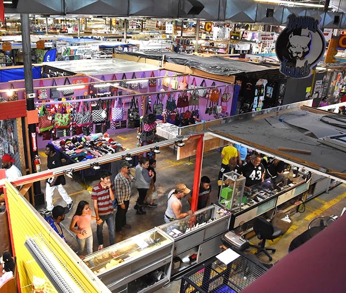 The bird's-eye view of Cook's reveals a shopper's paradise below. Like looking down on a colorful patchwork quilt of potential treasures.