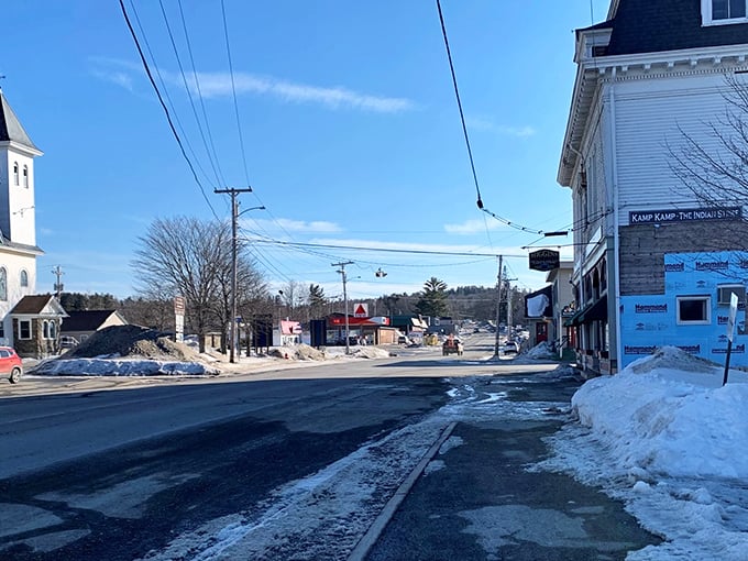 Greenville's peaceful winter streets showcase the affordable seasonal beauty that makes Maine towns perfect for budget-conscious retirees.