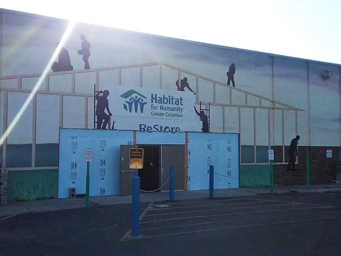 The artful exterior hints at the creativity inside, where yesterday's furniture awaits tomorrow's memories.