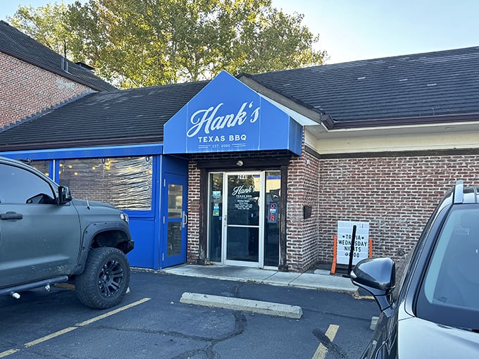 Hank's bright blue awning brings a splash of Texas sky to Columbus, along with some serious brisket credentials.
