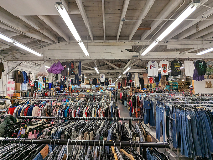 A thrifter's paradise where clothing racks stretch to the horizon. You'll need a compass, comfortable shoes, and extraordinary willpower.