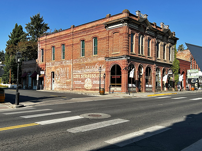 Step back to the 1850s on Oregon Street, where history lives in every brick and weathered storefront sign.