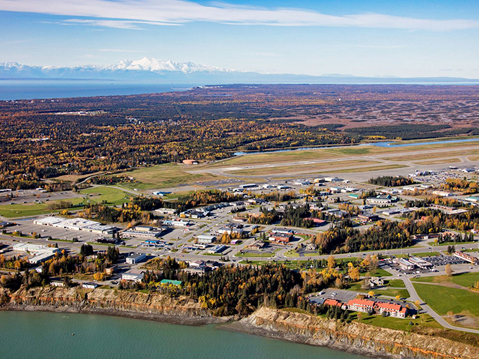 This aerial perspective shows why Kenai residents never tire of their commute – every angle offers postcard perfection.