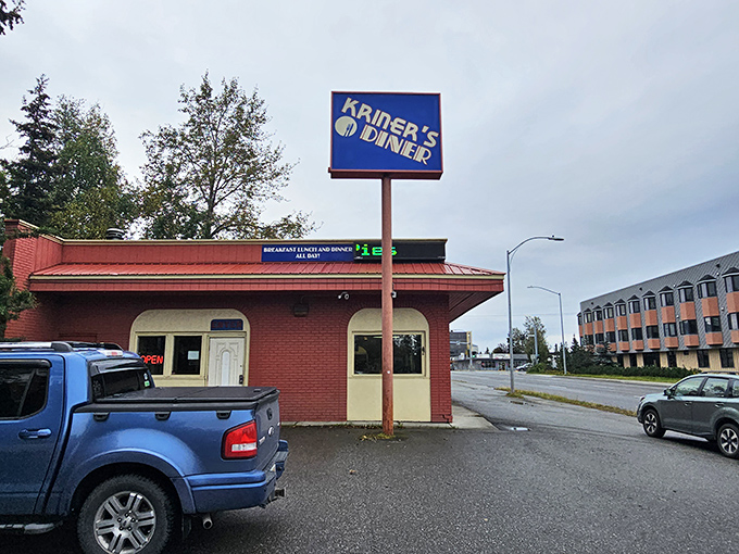 Classic brick-red exterior, no-nonsense signage &ndash; Kriner's Diner doesn't need flash when the burgers speak volumes.